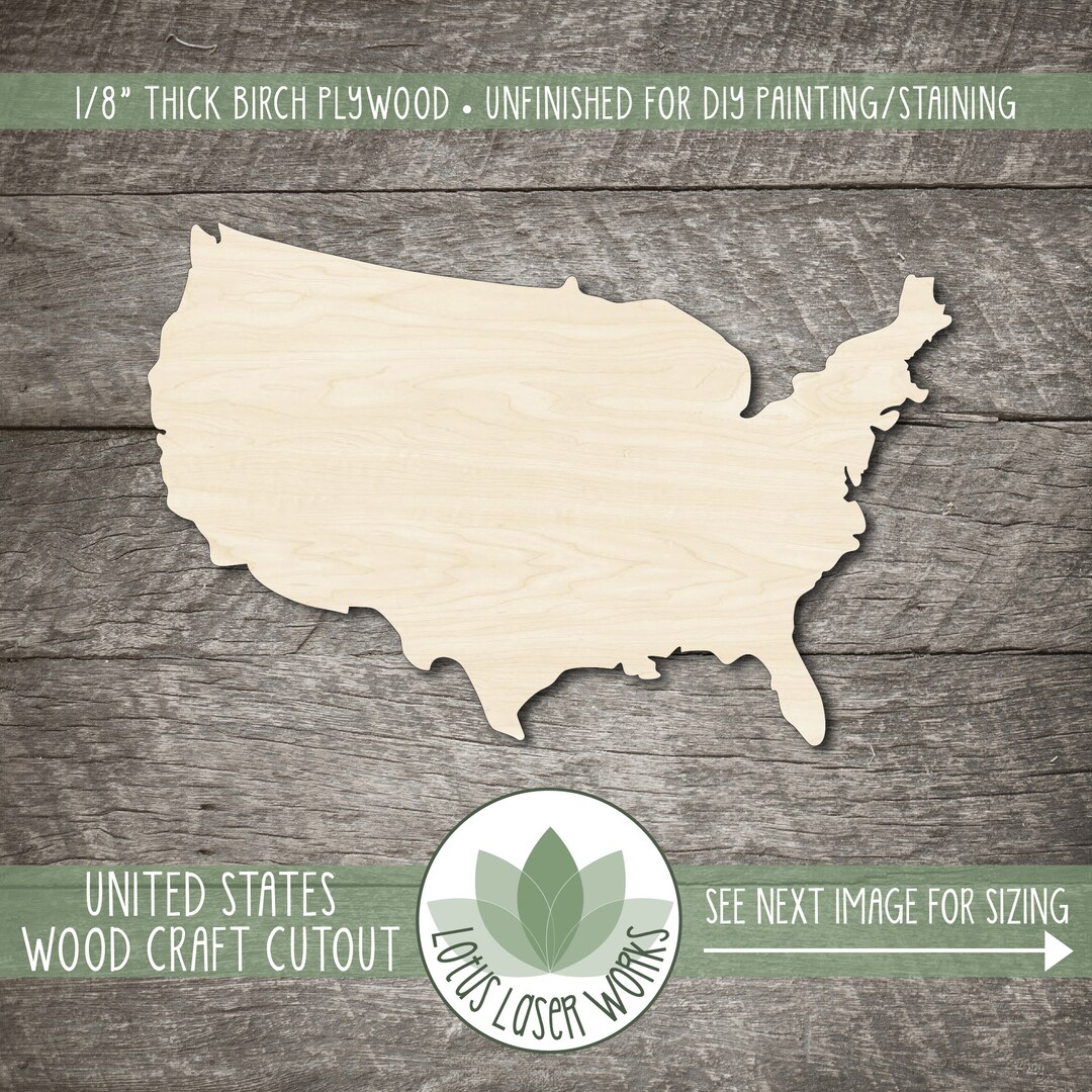 United States Wood Shape, Unfinished Wooden Cutouts, Laser Cut Craft ...
