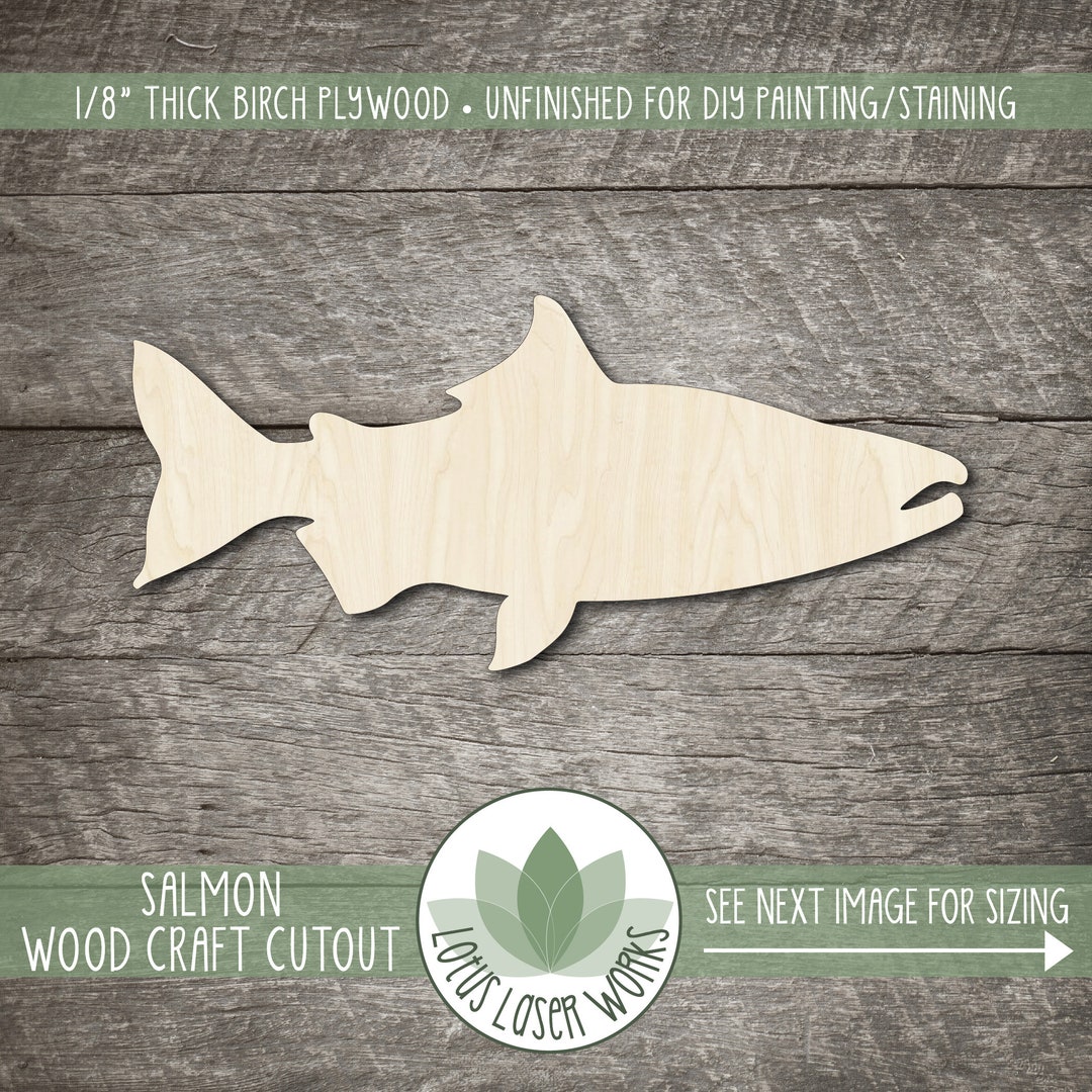 Wood Salmon Shape - Unfinished Wooden Cutouts - Laser Cut Craft Blanks ...