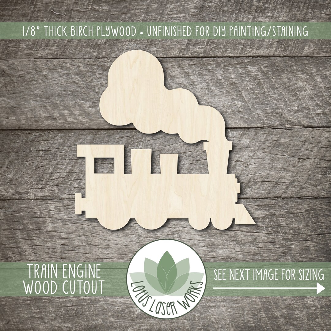 Train Engine Wood Cutout, Laser Cut Wooden Train Engine Shapes, Wood ...