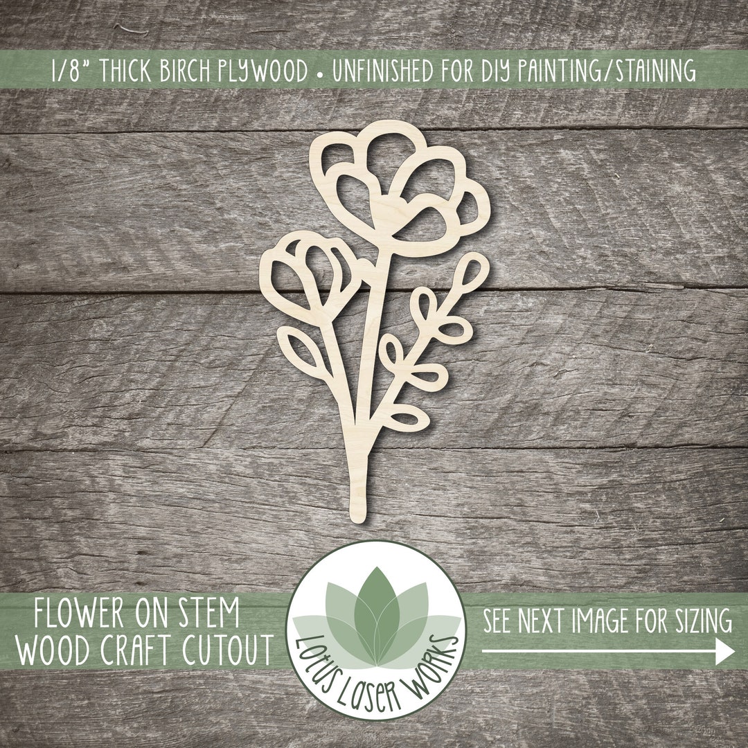 Flower With Leaves Wood Cutout, Unfinished Wood Craft Blanks, Wood ...