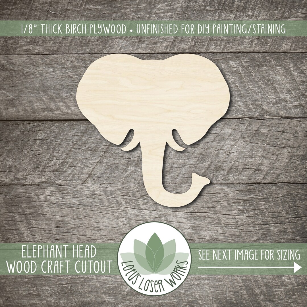 Elephant Head Shape - Unfinished Wood Animal Cutouts for Craft Projects ...