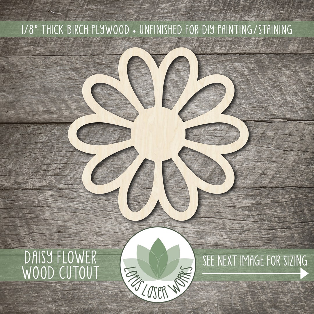 Wood Daisy Shape, Wood Flower Embellishments, Wooden Daisy Cutout, Wood ...