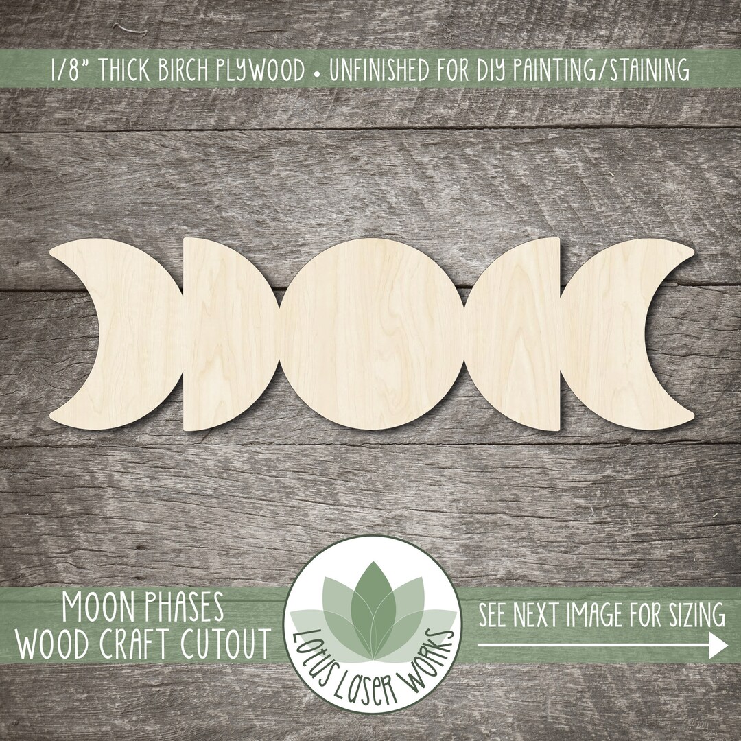 Moon Phases Wood Cutout, Unfinished Wood Craft Blanks, Laser Cut Wooden ...