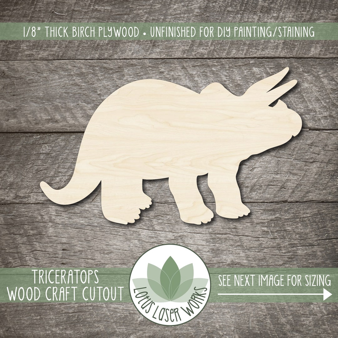 Triceratops Wood Cutout, Laser Cut Craft Cutouts, Unfinished Wooden ...