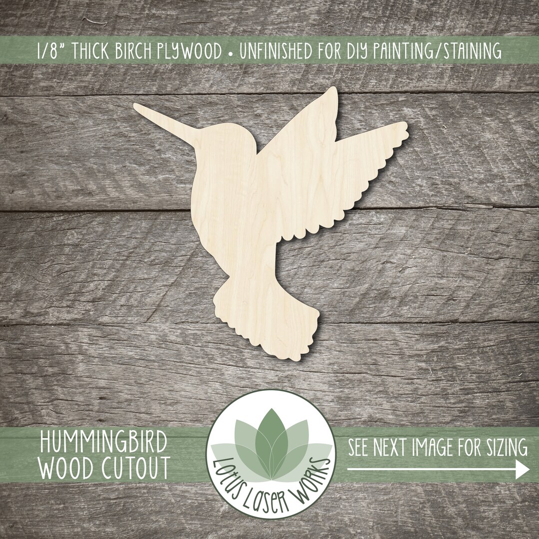 Wood Hummingbird Cutout, Laser Cut Wooden Bird Shapes, Unfinished Wood ...