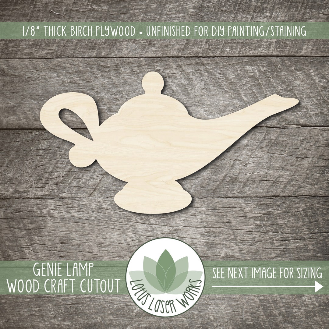 Genie Lamp Wood Cutout, Unfinished Wooden Blanks, Laser Cut Craft ...
