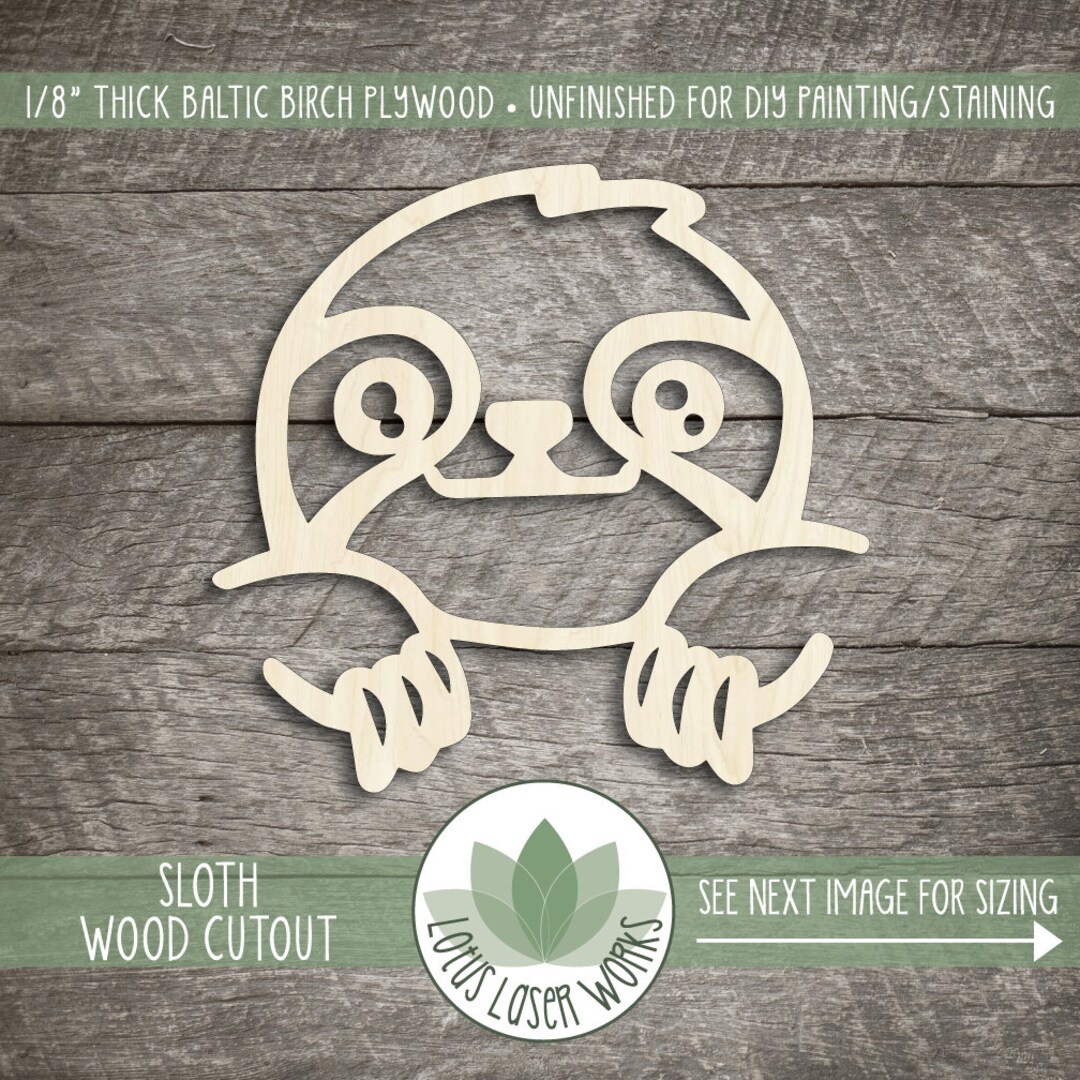 Sloth Wood Cutout, DIY Craft Supplies, Laser Cut Wooden Animal Shapes ...