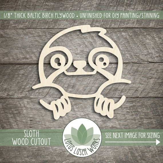 Sloth Wood Cutout DIY Craft Supplies Laser Cut Wooden Animal - Etsy
