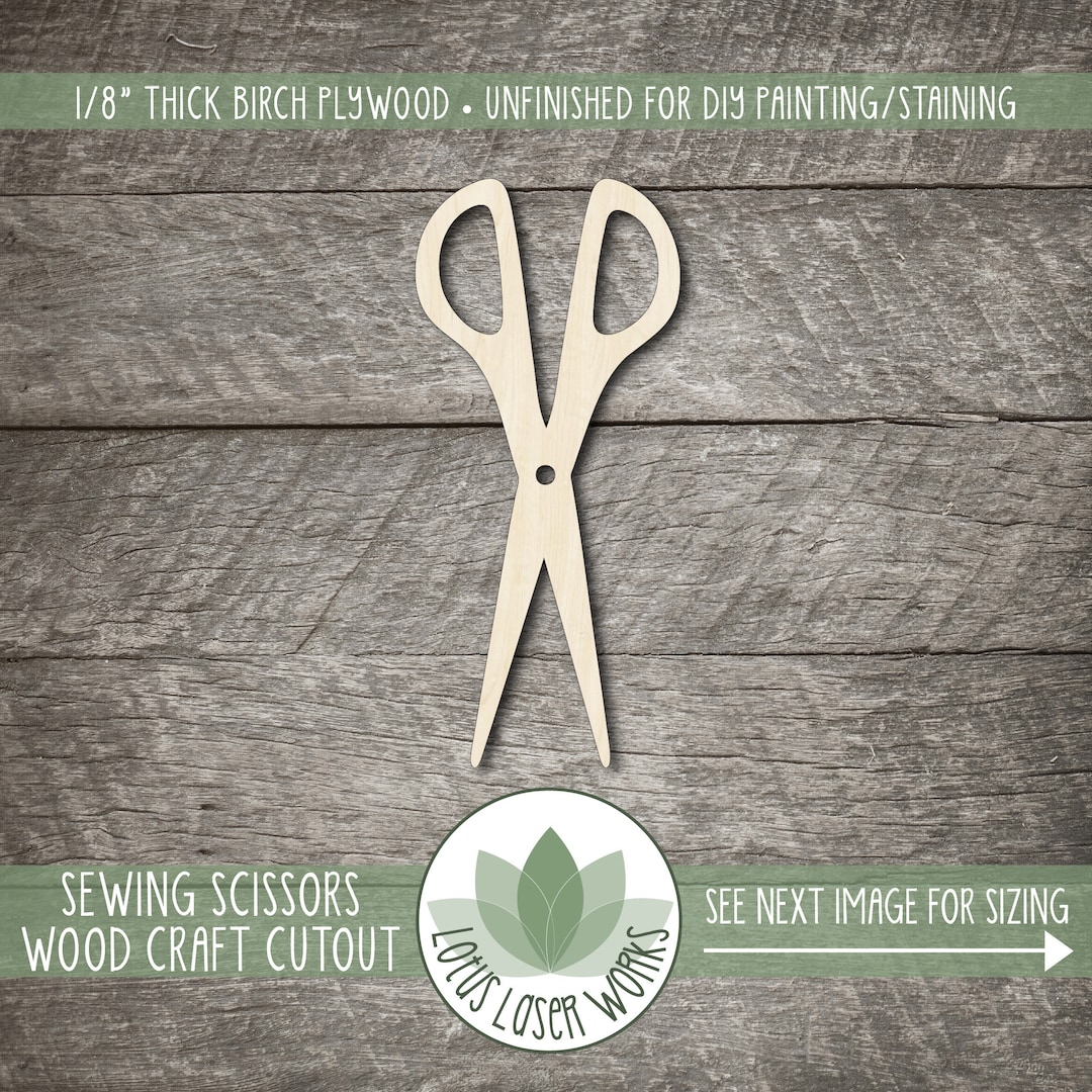 Scissors Shape - Wood Cutouts for Crafting, Unfinished Laser Cut Sewing ...