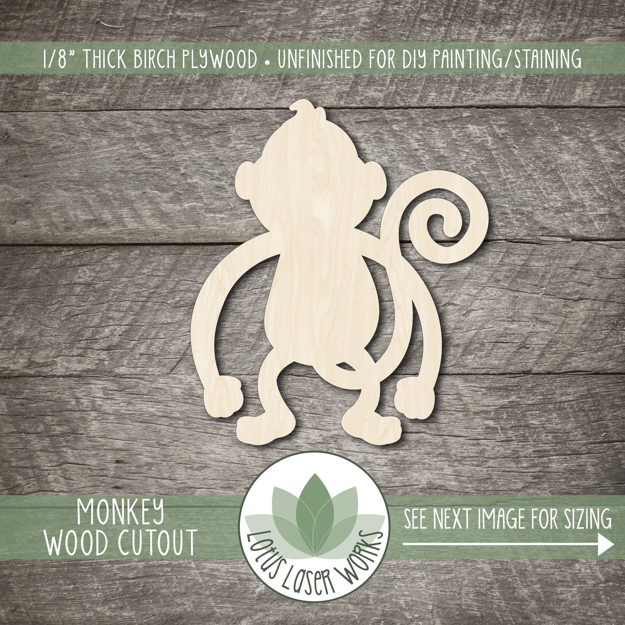 Monkey Laser Cut Wood Shapes Wooden Craft Cutouts | Etsy