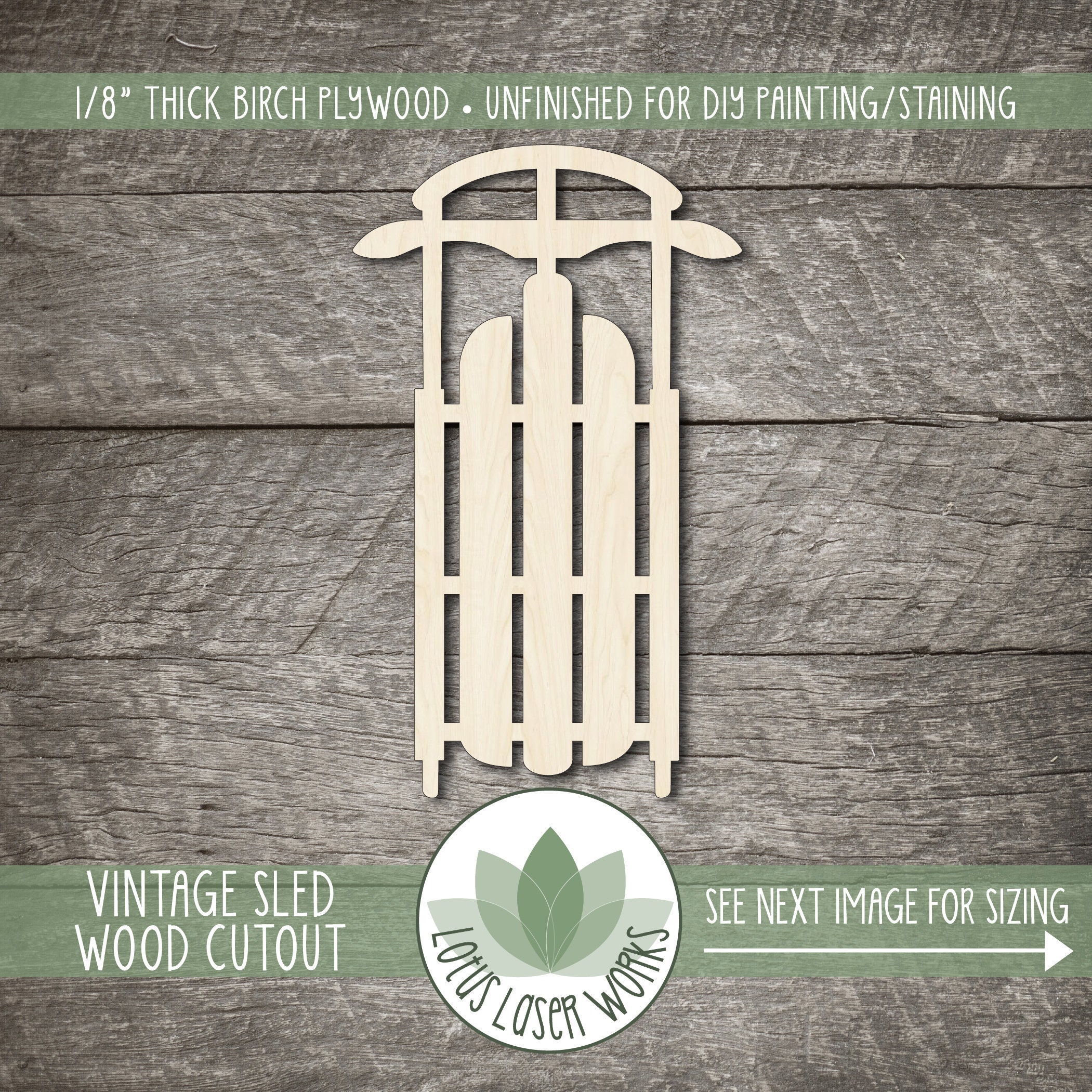 Wood Cutouts for Crafting: Vintage Snow Sled Shape, Unfinished Laser ...