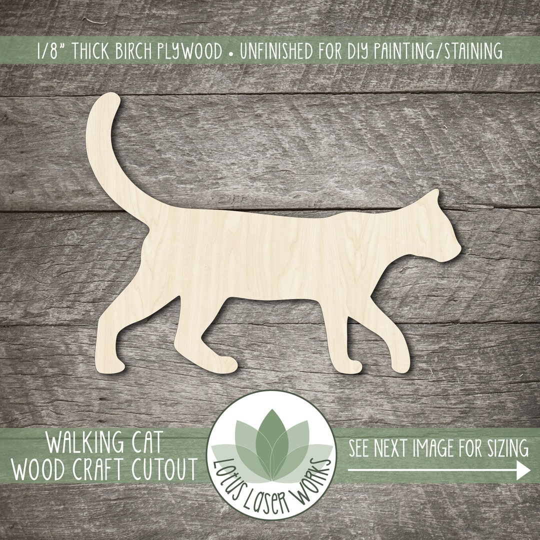 Cat Wood Shape, Wooden Cutouts for DIY Craft Projects, Painting Blanks ...