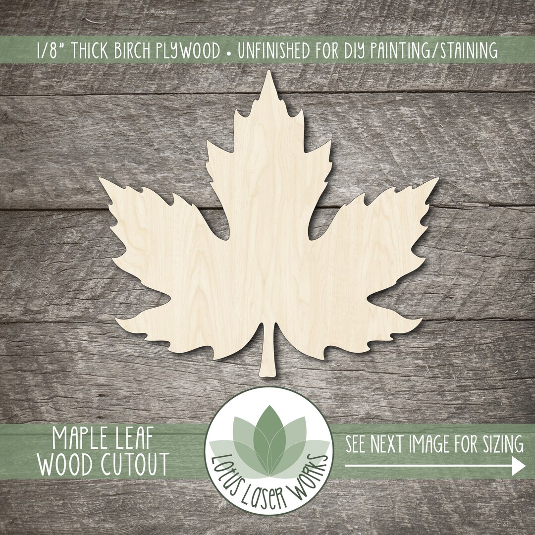 Maple Leaf Wood Cutout, Unfinished Wood Blanks, DIY Craft Embellishment ...
