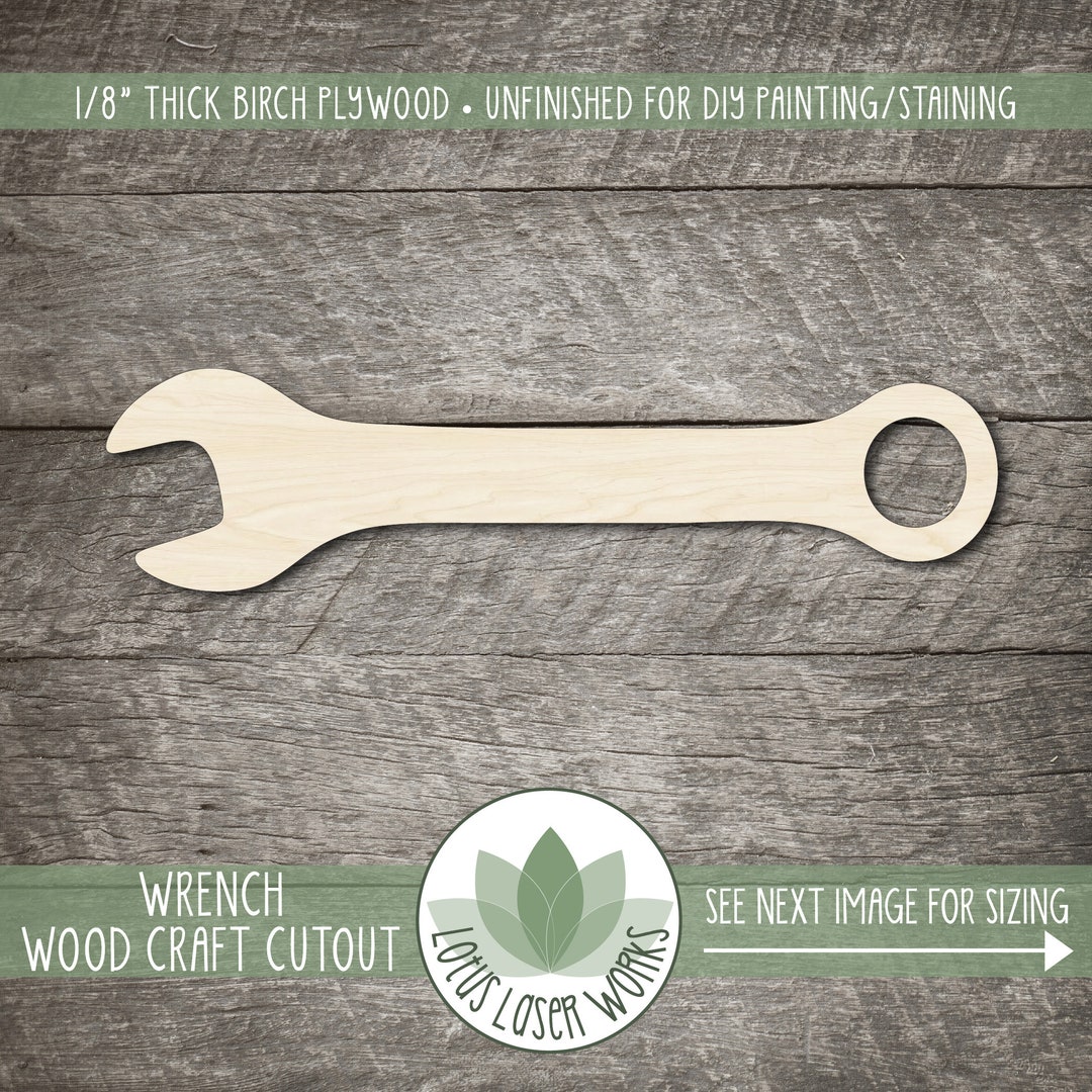 Wrench Cutout: Unfinished Wood Tool Shapes for Craft Projects, Laser ...