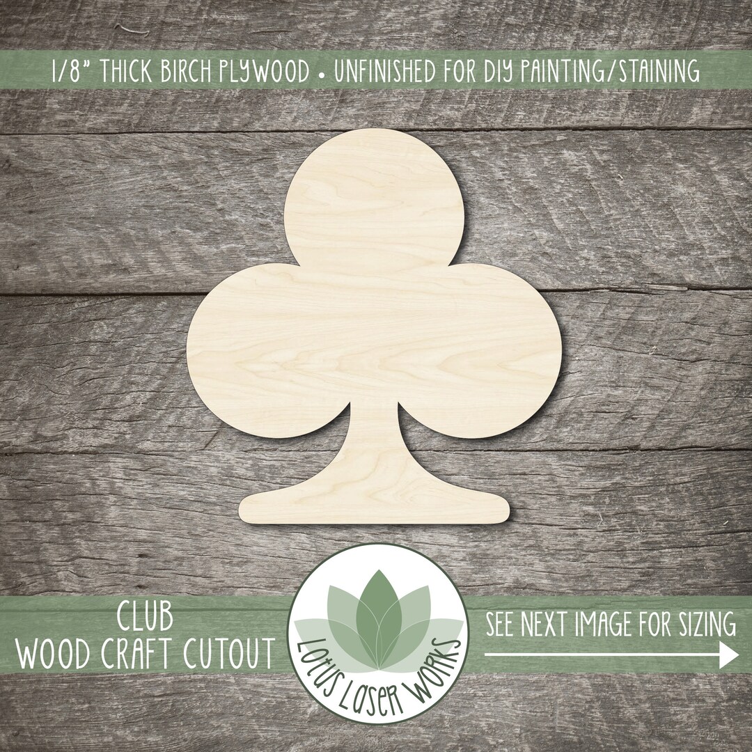 Club Playing Card Shape, Unfinished Wooden Craft Blanks, Laser Cut Wood ...