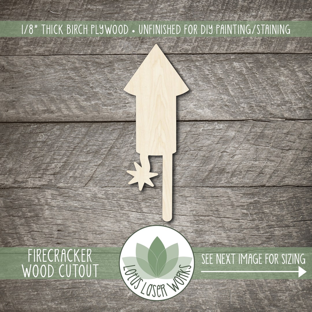 Firecracker Wood Cutout, Unfinished Wood Blanks, Laser Cut Fireworks ...