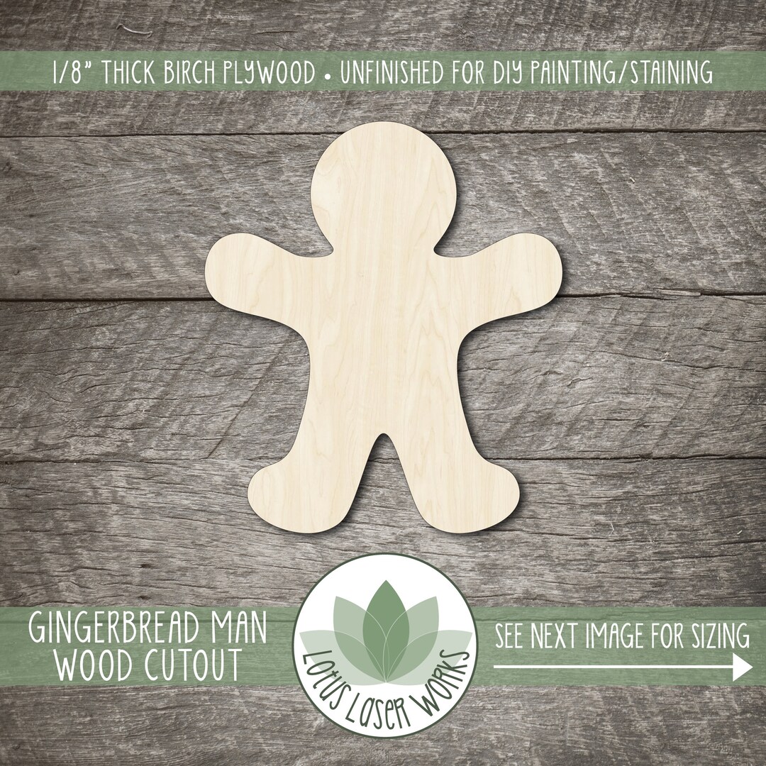 Gingerbread Man Wood Cutout, Unfinished Wood Painting Blanks, Laser Cut ...