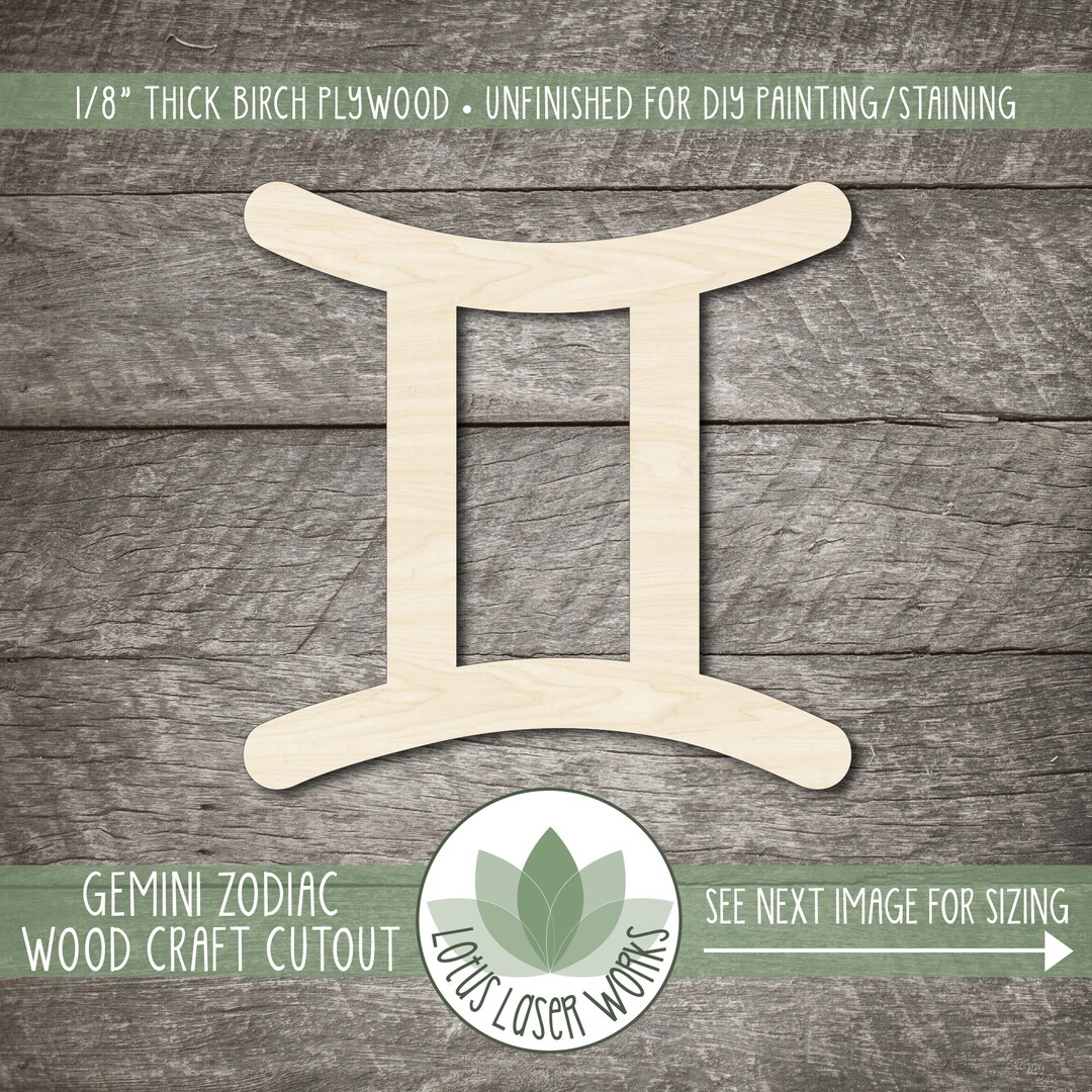 Gemini Zodiac Symbol Wood Cutout, Unfinished Wooden Craft Blanks, Laser ...