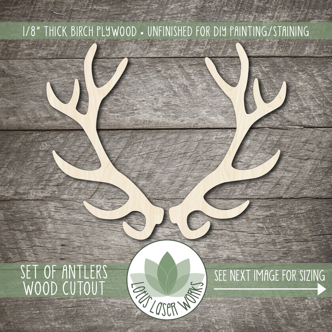 Antler Wood Cutouts, DIY Craft Shapes, Unfinished Wood Blanks, Laser ...