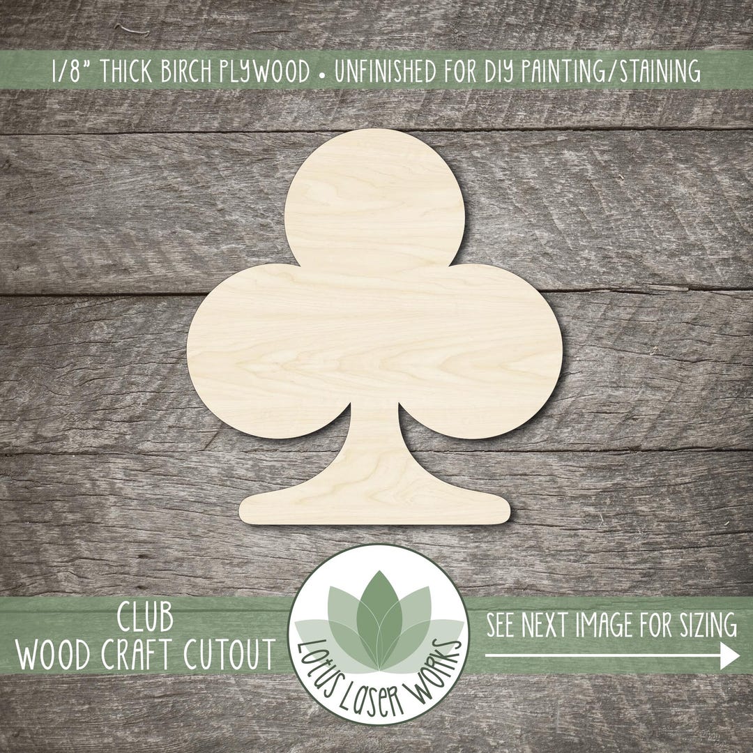 Unfinished Wood Club Shape, Playing Card Suit Cutout for DIY Crafting ...