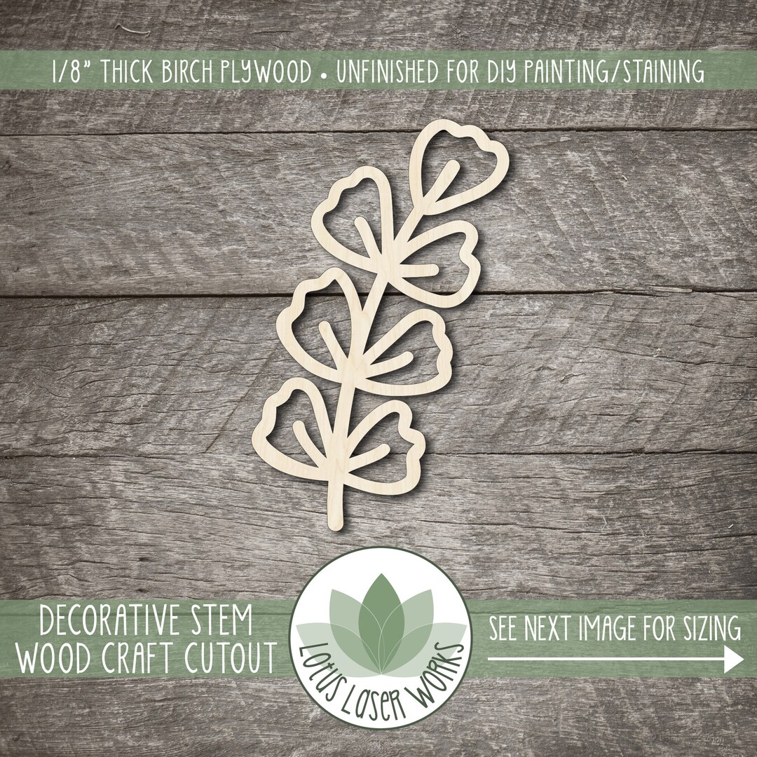 Decorate Stem With Leaves Wood Cutout, Unfinished Wood Craft Blanks ...