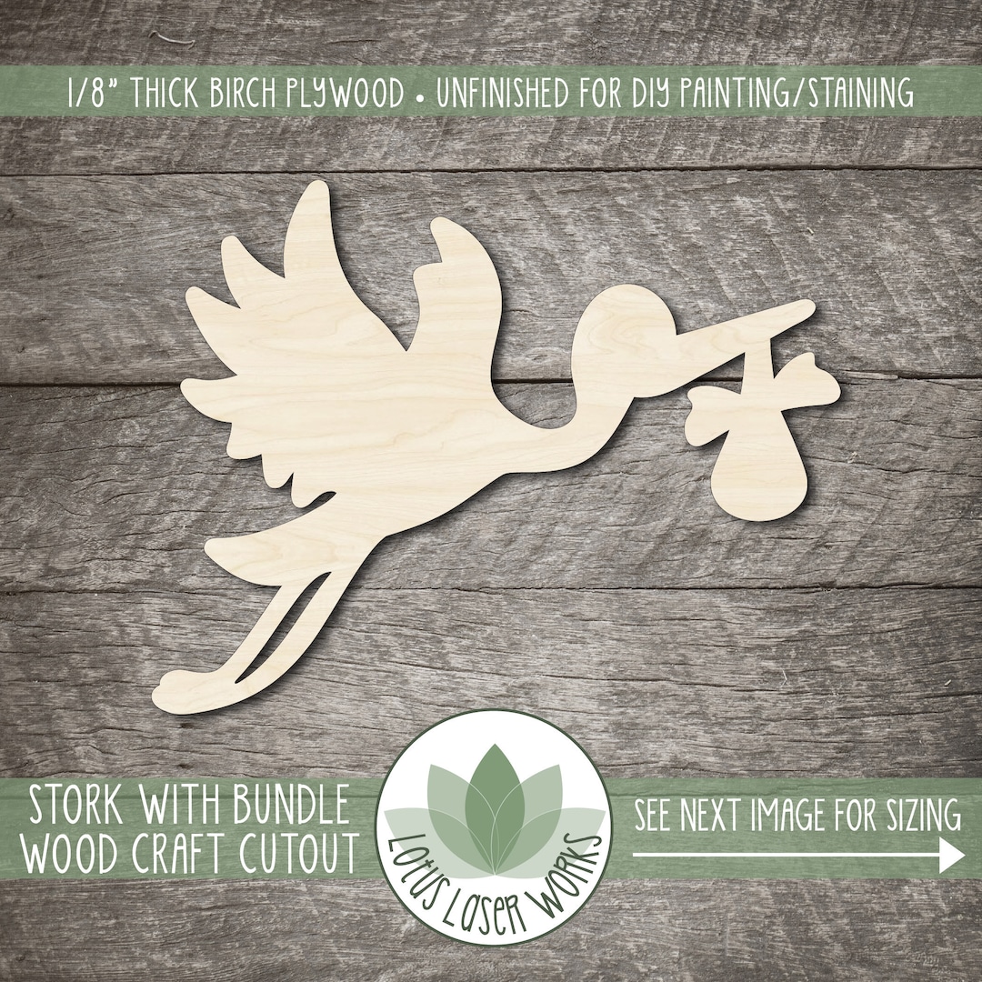 Stork With Baby Bundle Wood Shape, Unfinished Wooden Cutouts, Laser Cut ...