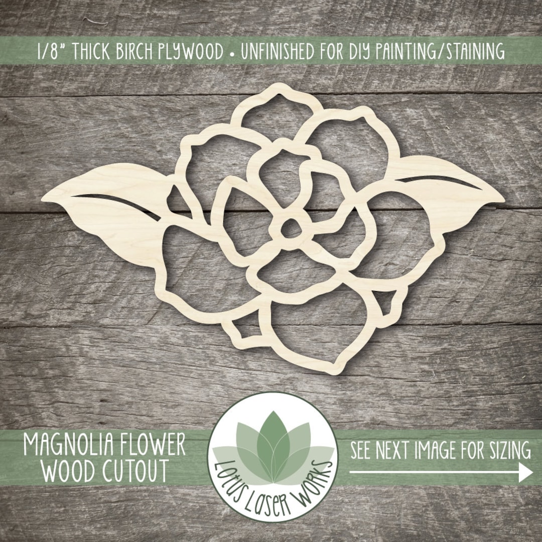 Magnolia Wood Cutout, Unfinished Wood Craft Blanks, Laser Cut Wooden ...