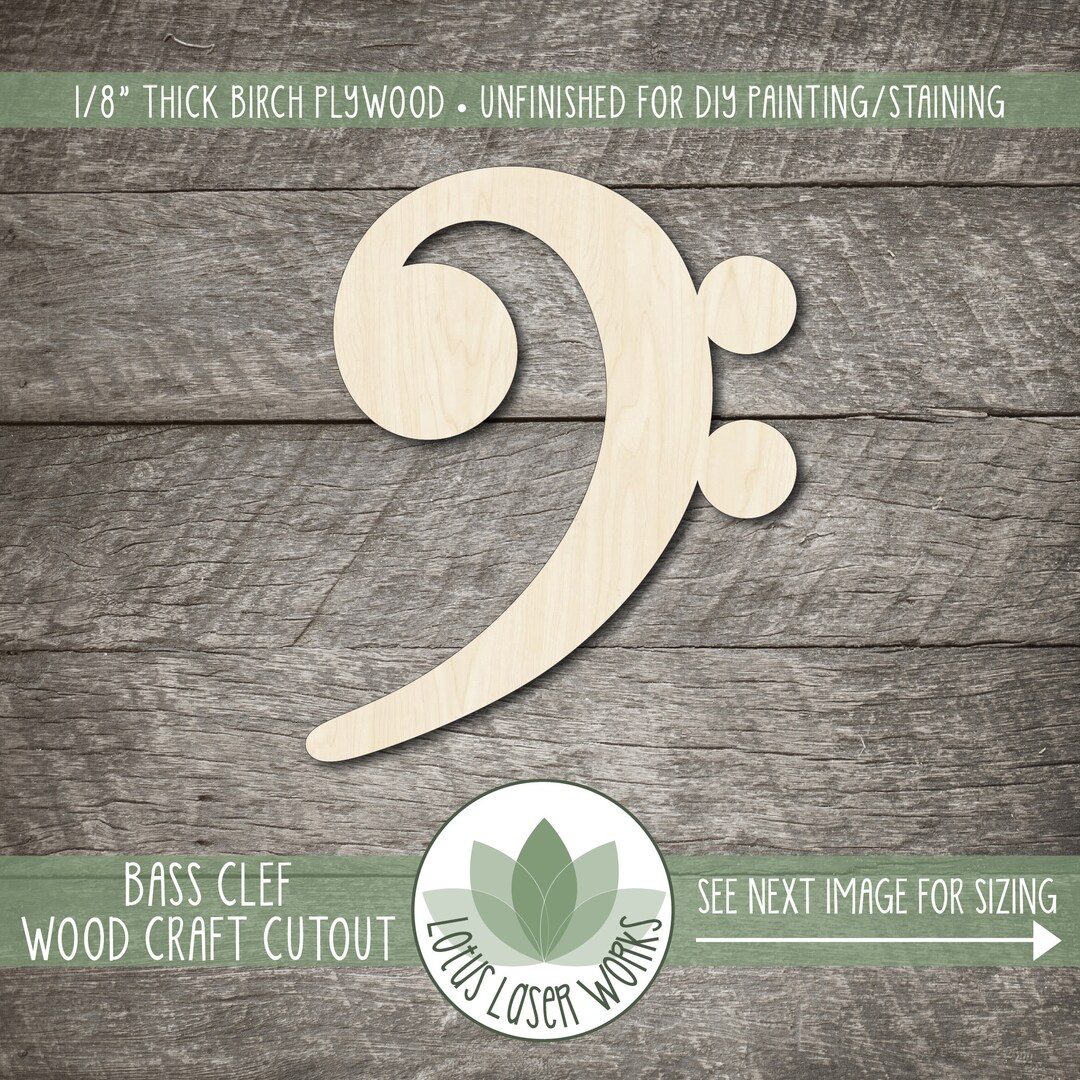 Bass Clef - Unfinished Wood Laser Cut Shapes for Crafting, Music ...