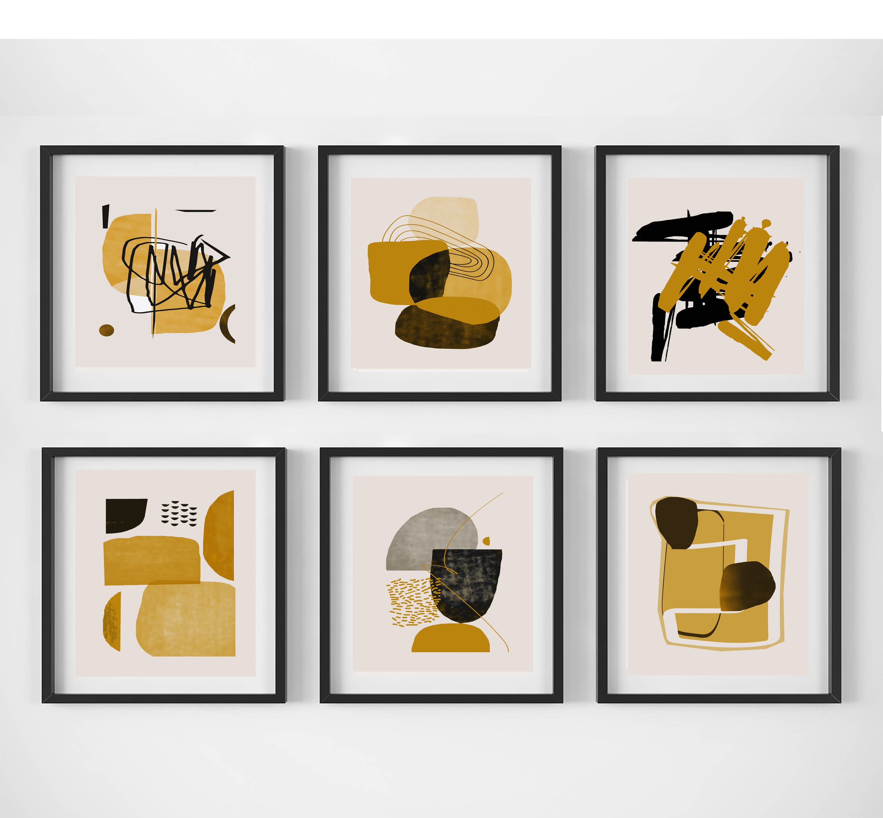 Geometric Print Mustard Art Set Of 6 Prints Yellow Abstract | Etsy