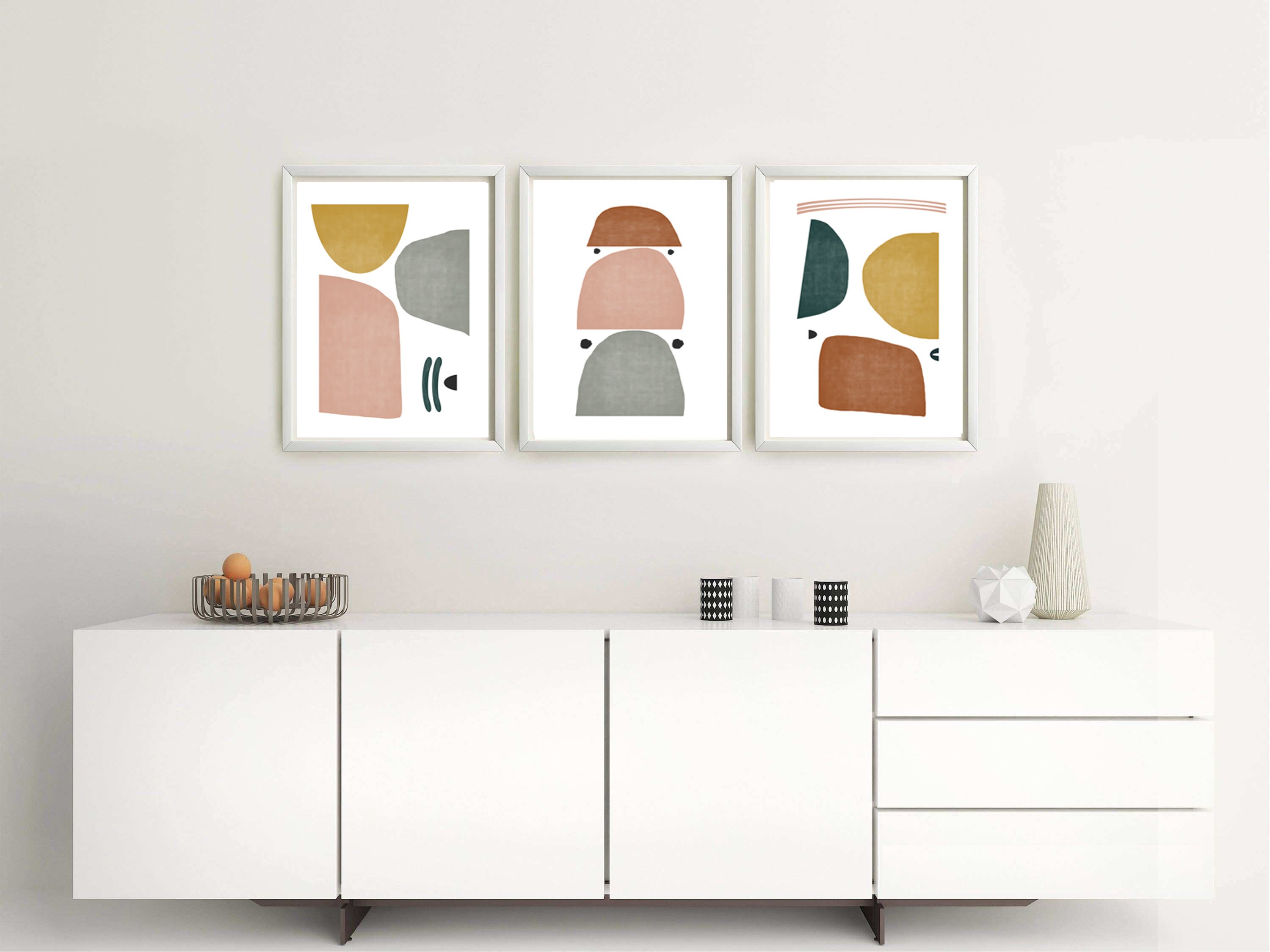 Modern Abstract Art Scandinavian Poster Trio Prints Pink | Etsy