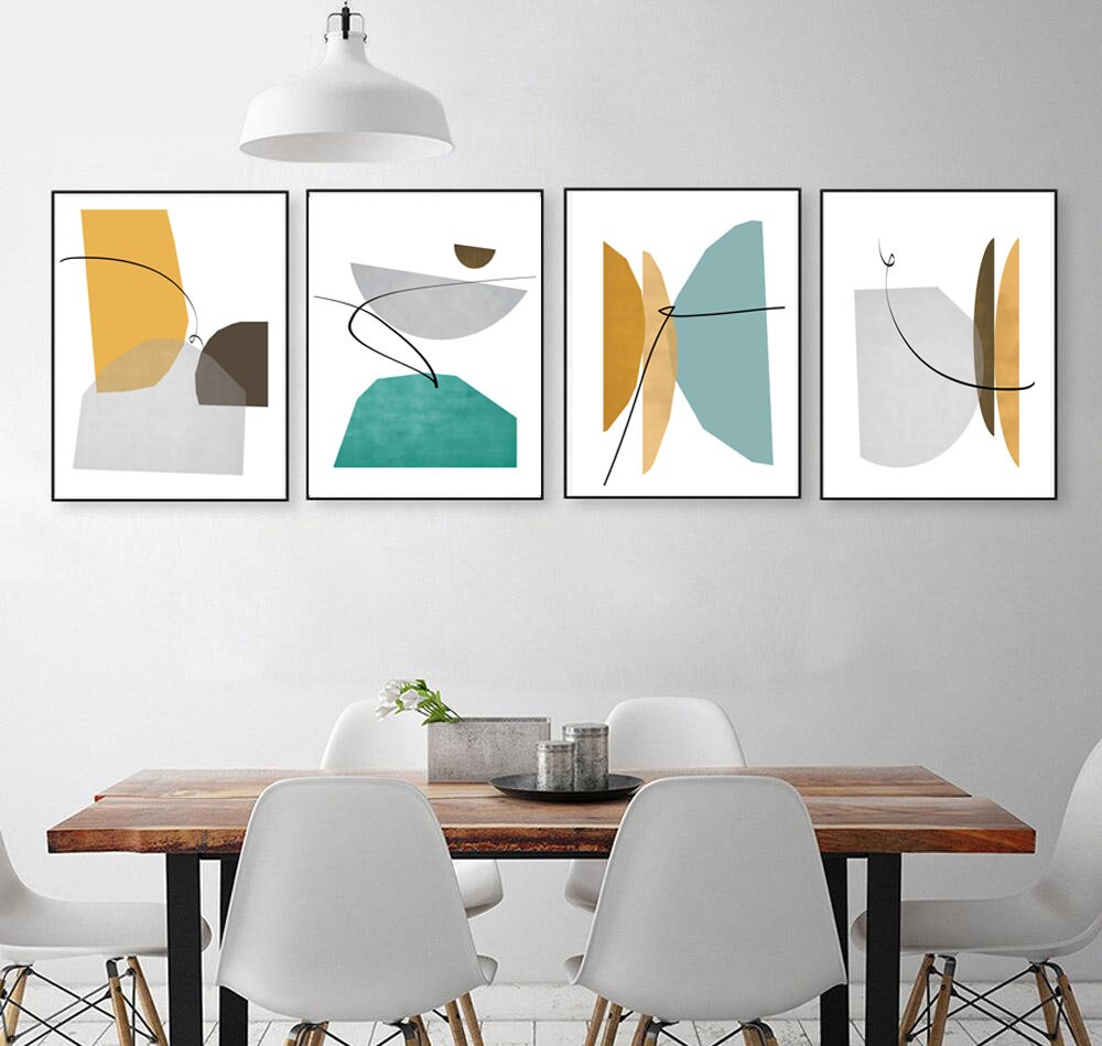 Scandinavian Poster Set Of 4 Prints Abstract Shapes Art | Etsy