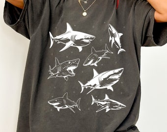 Sharks Tattoo Style T-shirt, Vintage Shark Ocean Graphic T-shirt, Retro ...