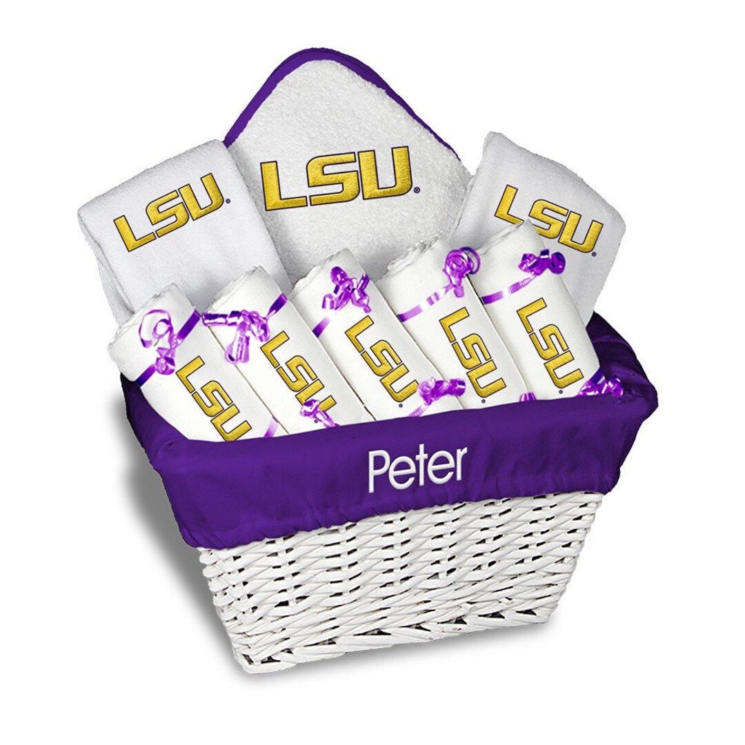 Personalized Baby Gift Basket - Embroidered NCAA LSU Tigers Large ...