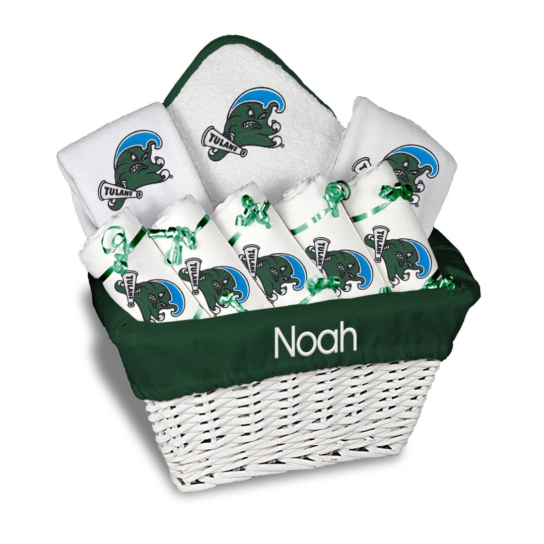 Personalized Baby Gift Basket Embroidered NCAA Tulane Green Wave Basket ...