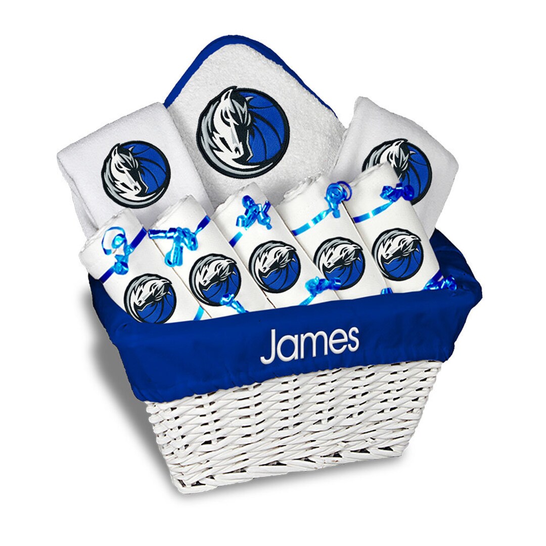 Personalized NBA Dallas Mavericks Baby Gift Basket Basket With Bibs ...