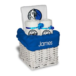 Personalized NBA Dallas Mavericks Baby Gift Basket Basket With Bibs ...