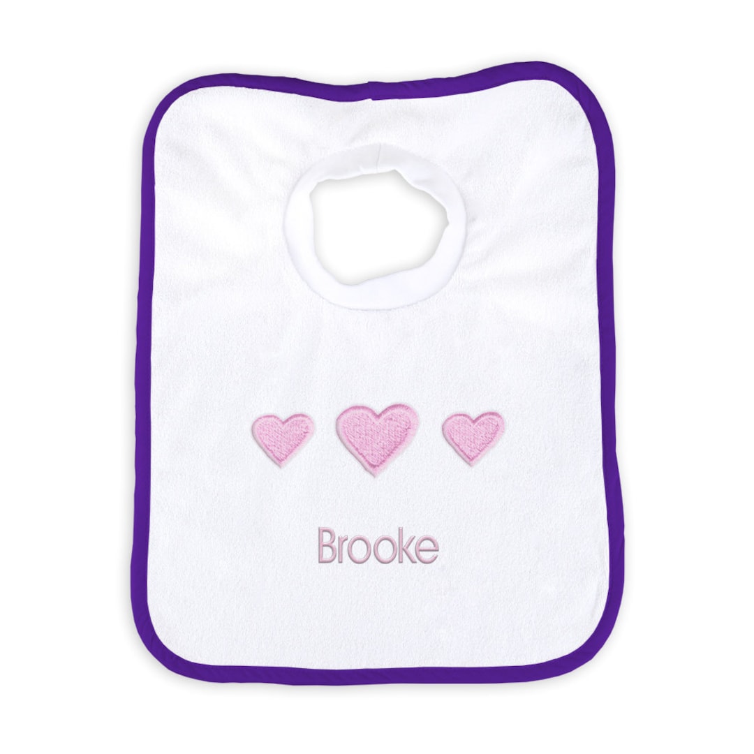 Personalized Baby Girl Bib With Three Hearts - Etsy