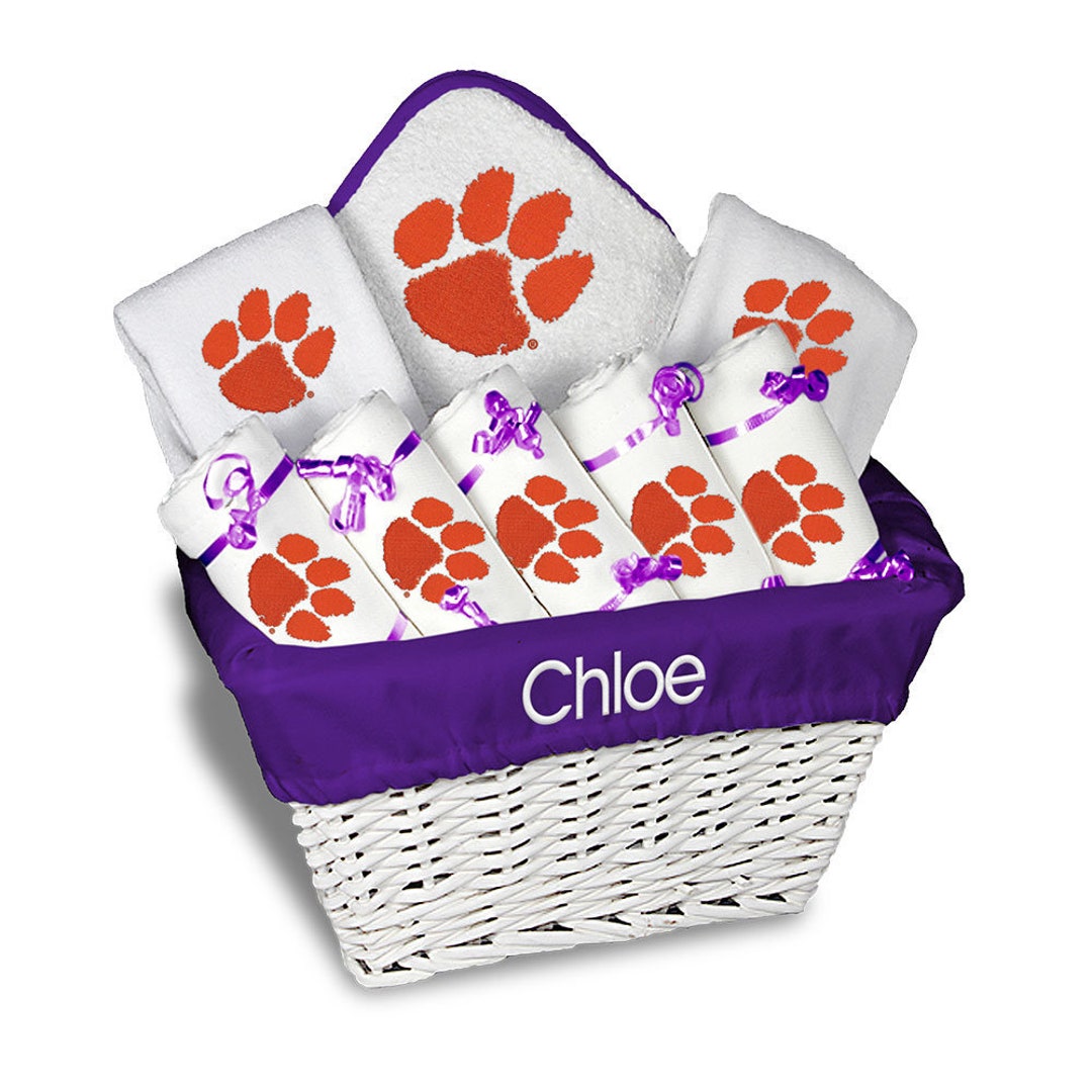 Personalized Baby Gift Basket - Embroidered NCAA Clemson Tigers Basket ...