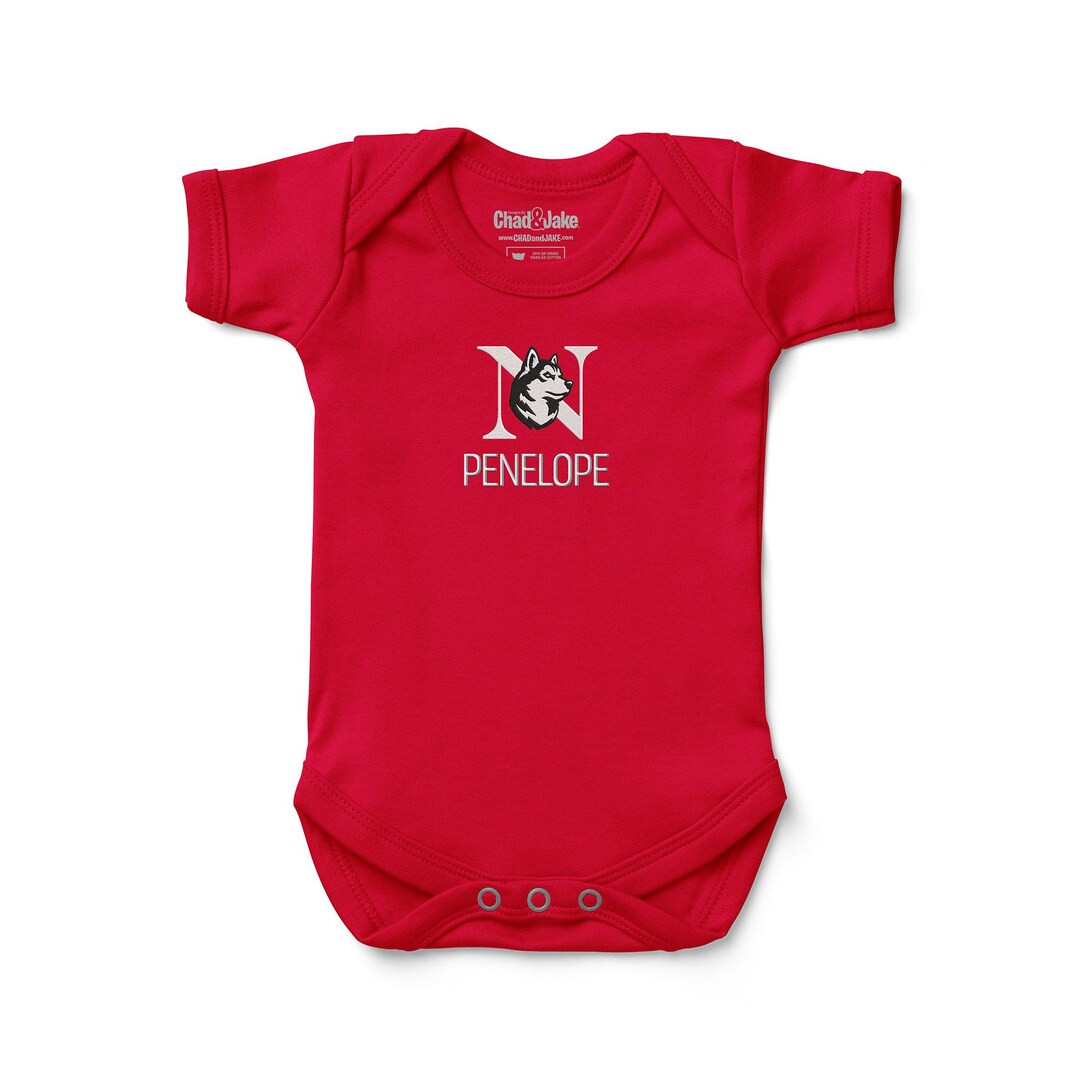 Personalized Northeastern Huskies Baby Bodysuit - Custom Red Black ...