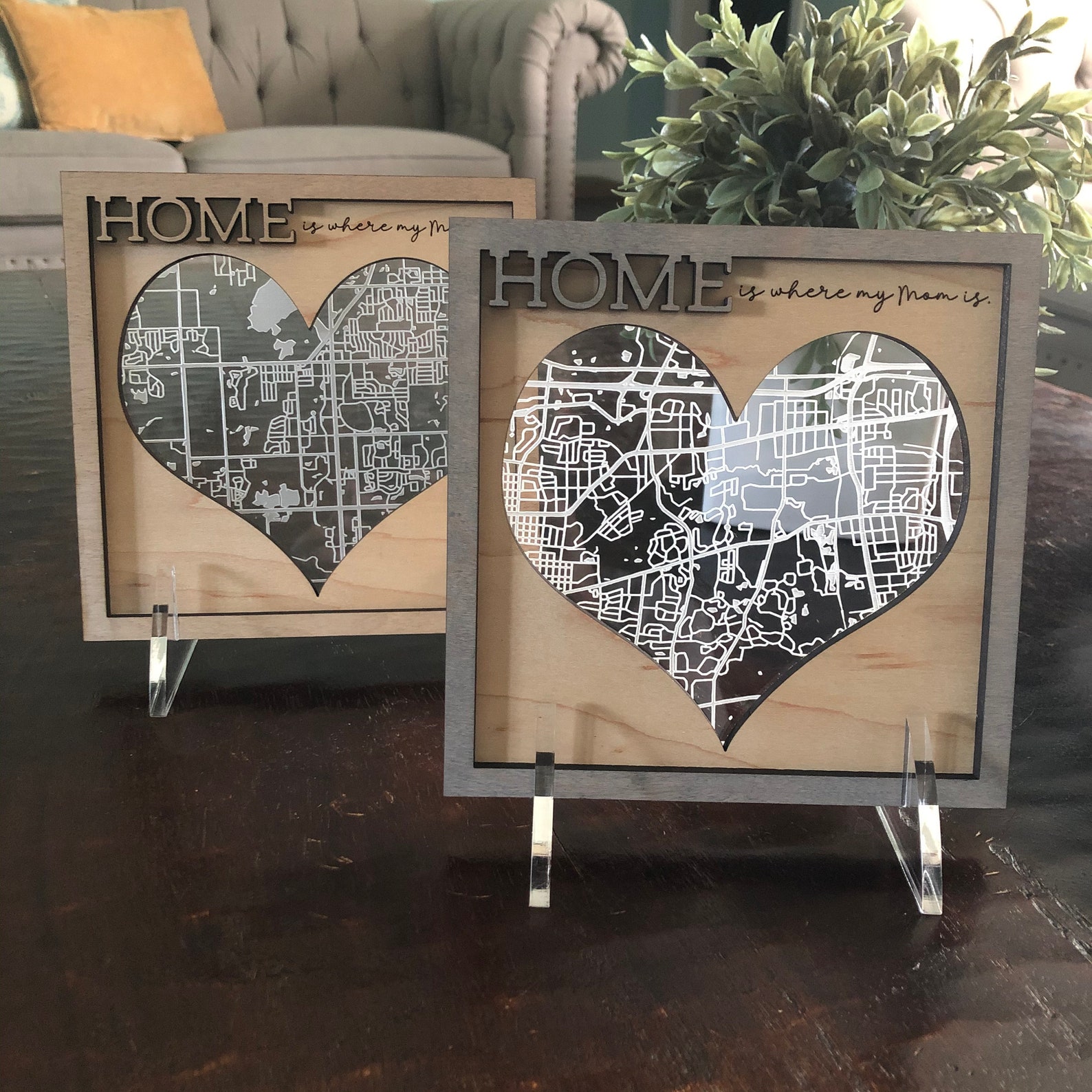 Home is Where My Mom is Custom Map in Acrylic and Wood | Etsy