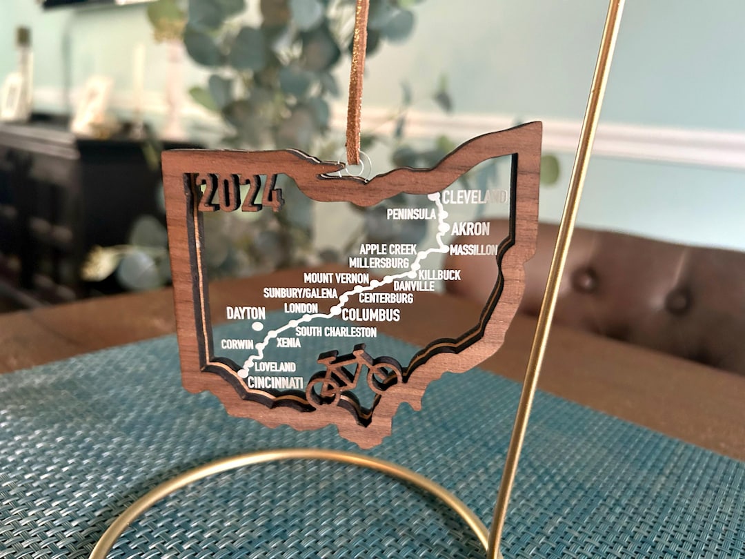 Ohio to Erie Bike Trail Ornament, Engraved Walnut and Acrylic Map - Etsy