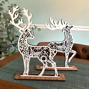 Laser Cut Wooden Floral Lace Reindeer Decor - Etsy