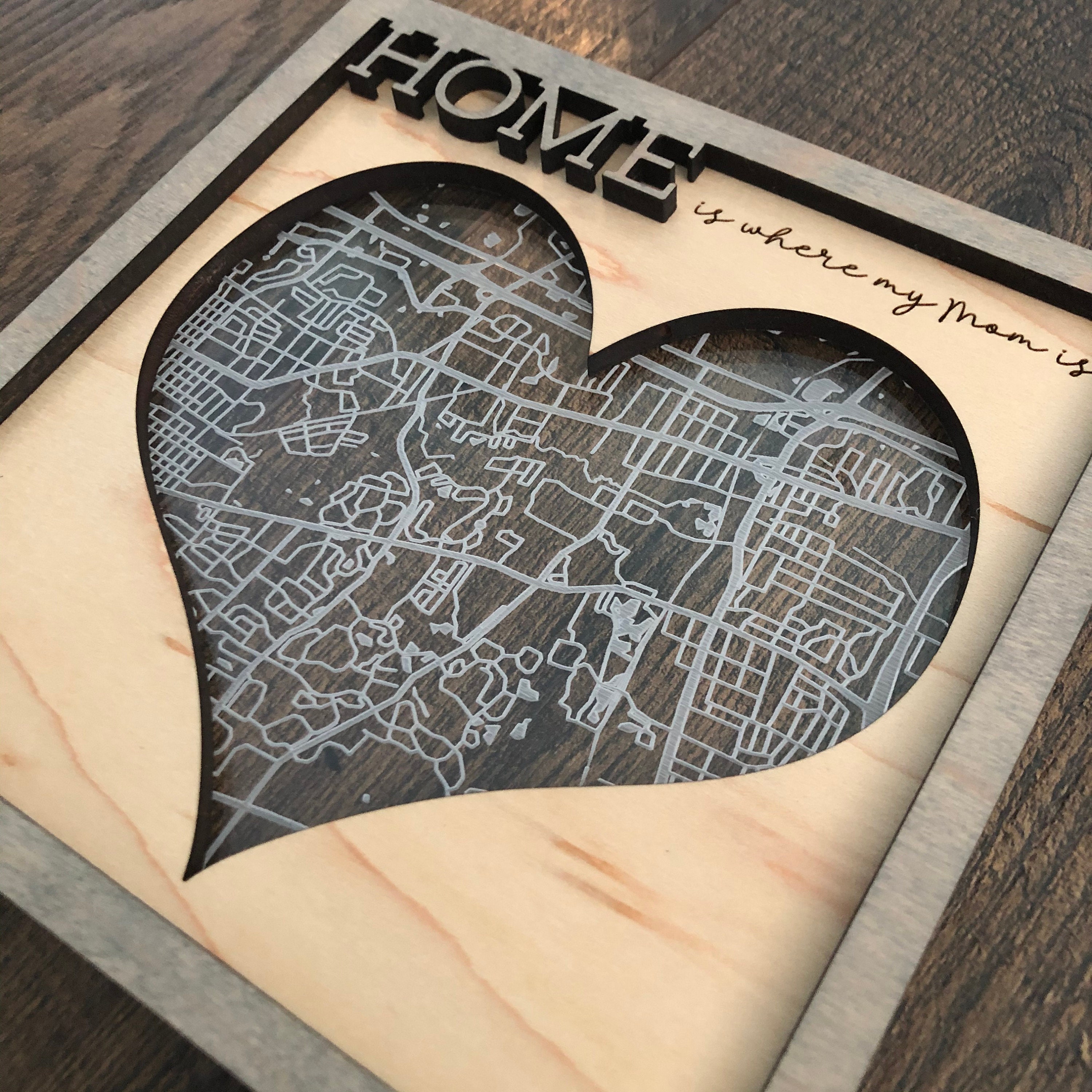 Home is Where My Mom is Custom Map in Acrylic and Wood | Etsy
