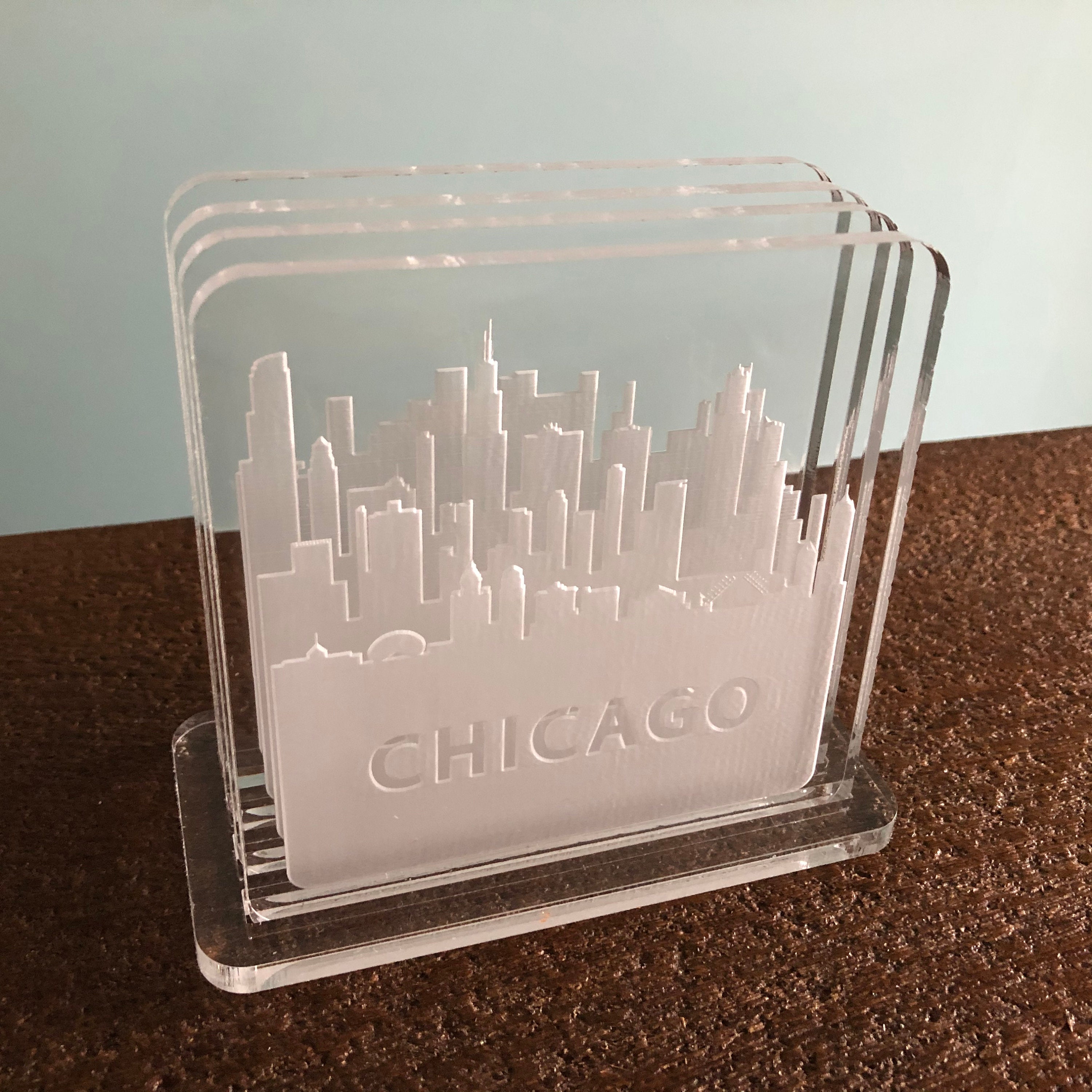 Chicago Skyline Acrylic Shadowbox Coasters (set of 4 With Stand) - Etsy