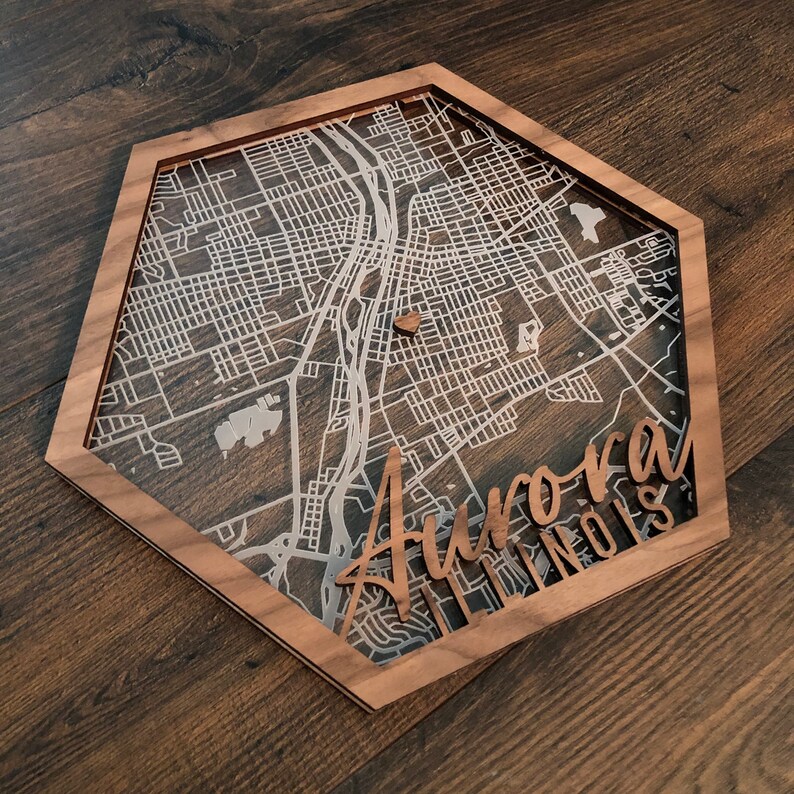 Custom Engraved Hexagon Map in Acrylic and Wood - Etsy