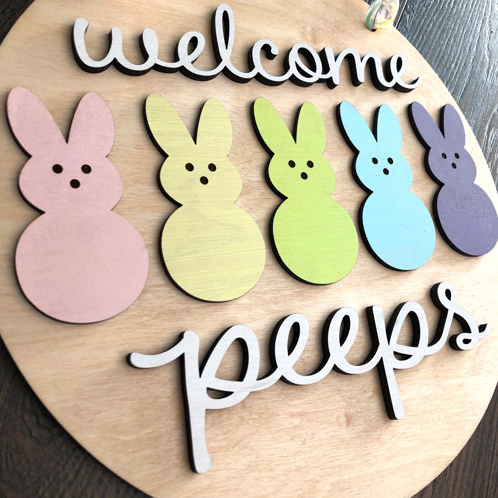 Welcome Peeps 12 Round Hanging Wooden Sign - Etsy