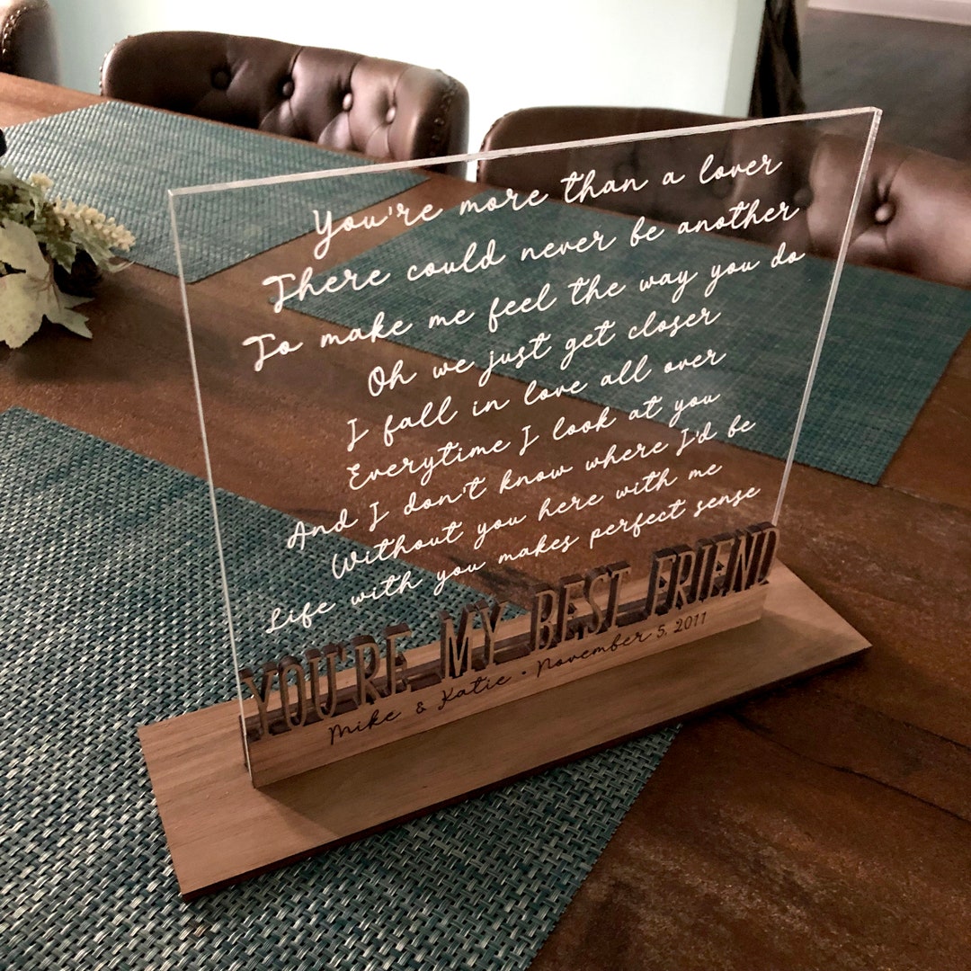 Custom Engraved Song Lyrics or Wedding Vows in Acrylic and Wood - Etsy