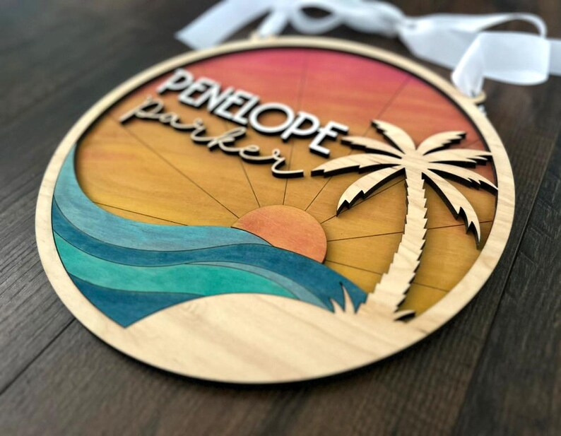 Personalized Tropical Beach Themed Round Wooden Sign - Etsy