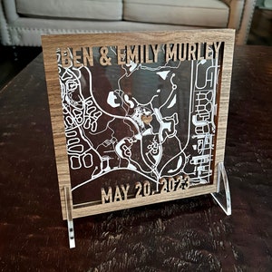 Custom Engraved Wedding or Anniversary Square Map in Acrylic and Wood ...