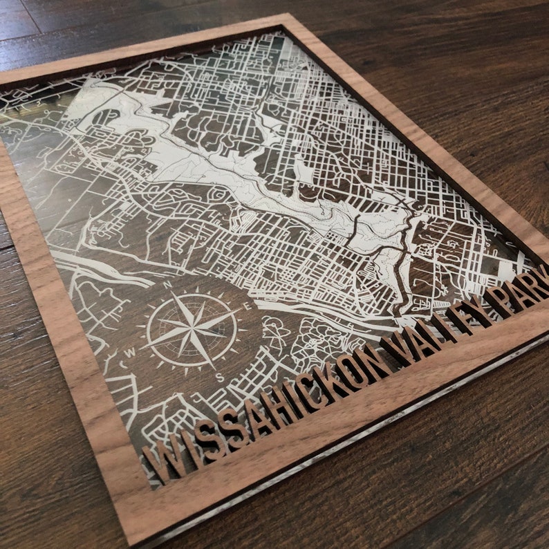 Custom Engraved Rectangular Map in Acrylic and Walnut - Etsy